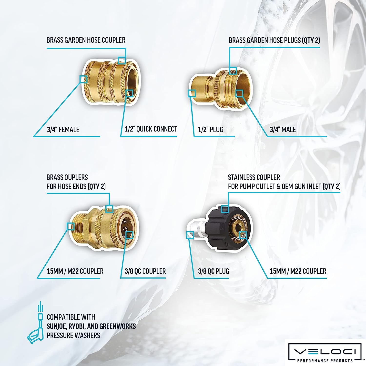 MTM Hydro Hose Adapter 7 Piece Pressure Washer Quick Connect Fittings ...